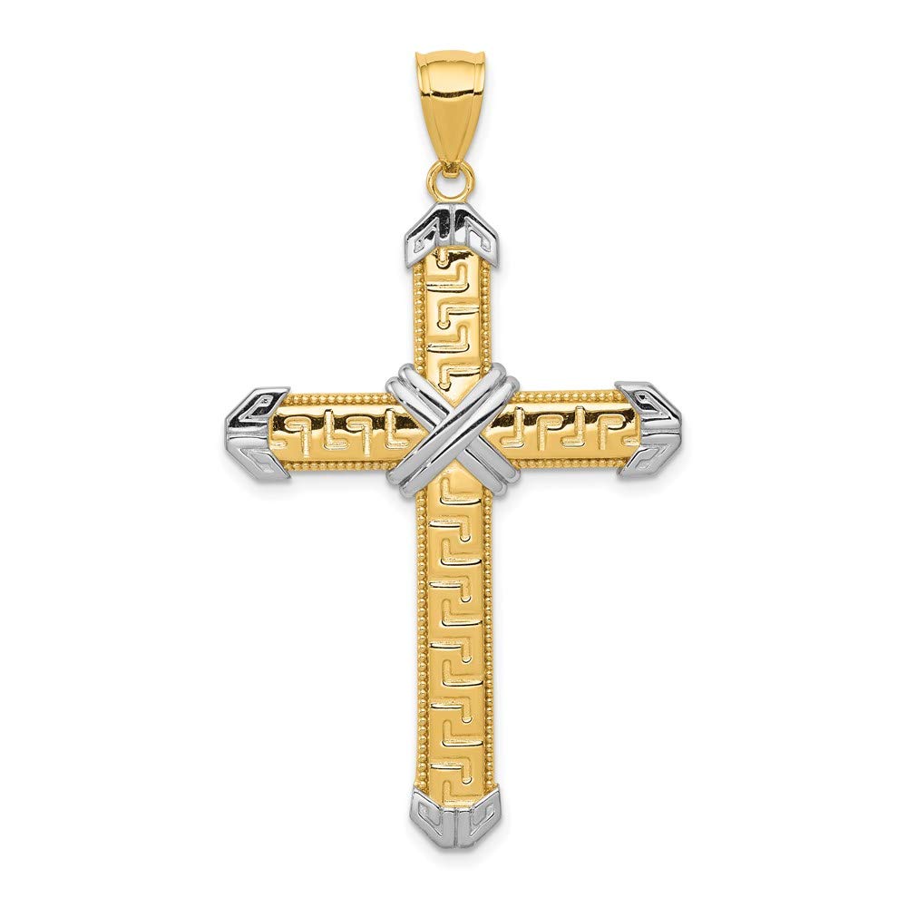 14K Two Tone Gold Greek Key Cross Pendant