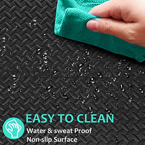 12-Tile Interlocking Puzzle Exercise Mat, 24'' x 24'' EVA Foam Flooring for Gym Equipment, Black
