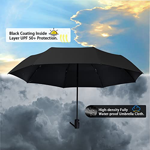 ALFROTEY Compact Travel Umbrella for Rain Portable Automatic Open and Close Windproof Sun Umbrella UV Protection Lightweight Small Folding Car Umbrella for Women and Men (Green, L)