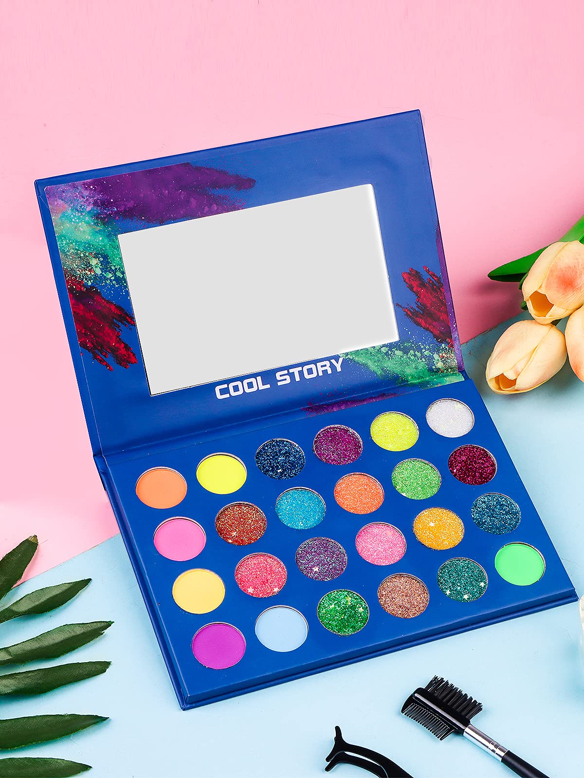 Kalolary 24 Colors Glow in the Dark Makeup Eyeshadow Face Paint Palette, Highly Pigmented Neon Eyeshadow Palette Matte and Glitter UV Glow Blacklight Party Make up