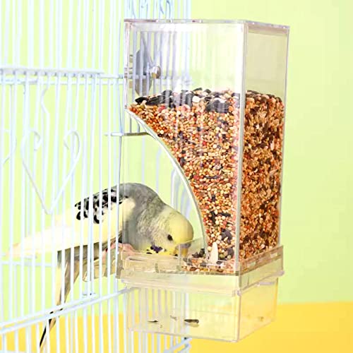 2PCS Bird Feeder for Cage with 3 Bird Toys, Automatic Bird Feeder, Transparent Parakeet Food Seed Reducing-Waste Container Parrot Foraging Feeder for Small Birds(4Inch x 7.5Inch x 3.5Inch)
