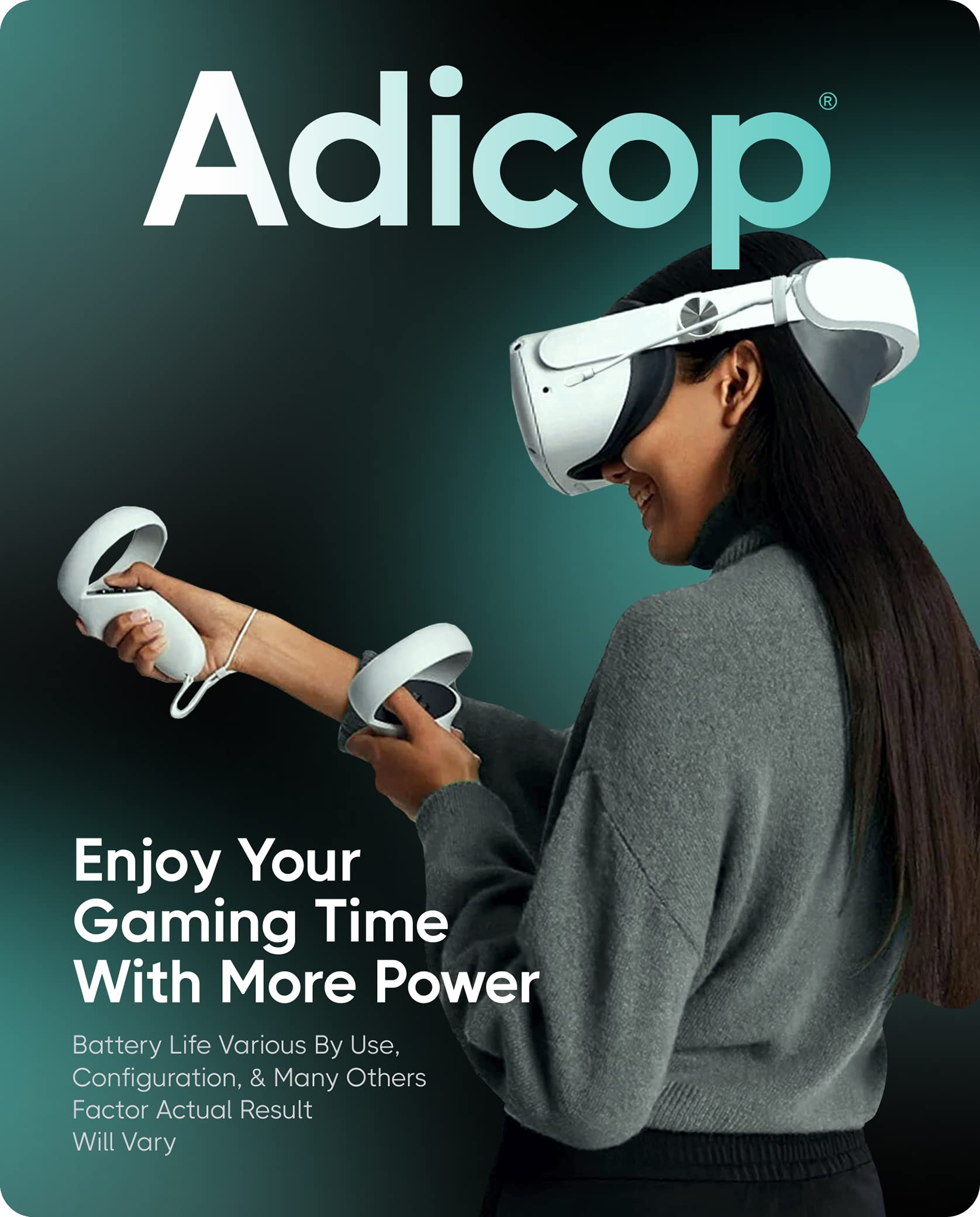 Adicop Elite Strap with Battery for Oculus Quest 2, 5300mAh Extend 4hrs Playtime,Fast Charging VR Power,Counter Balance&Adjustable Head Strap for Enhanced Support and Comfort in VR