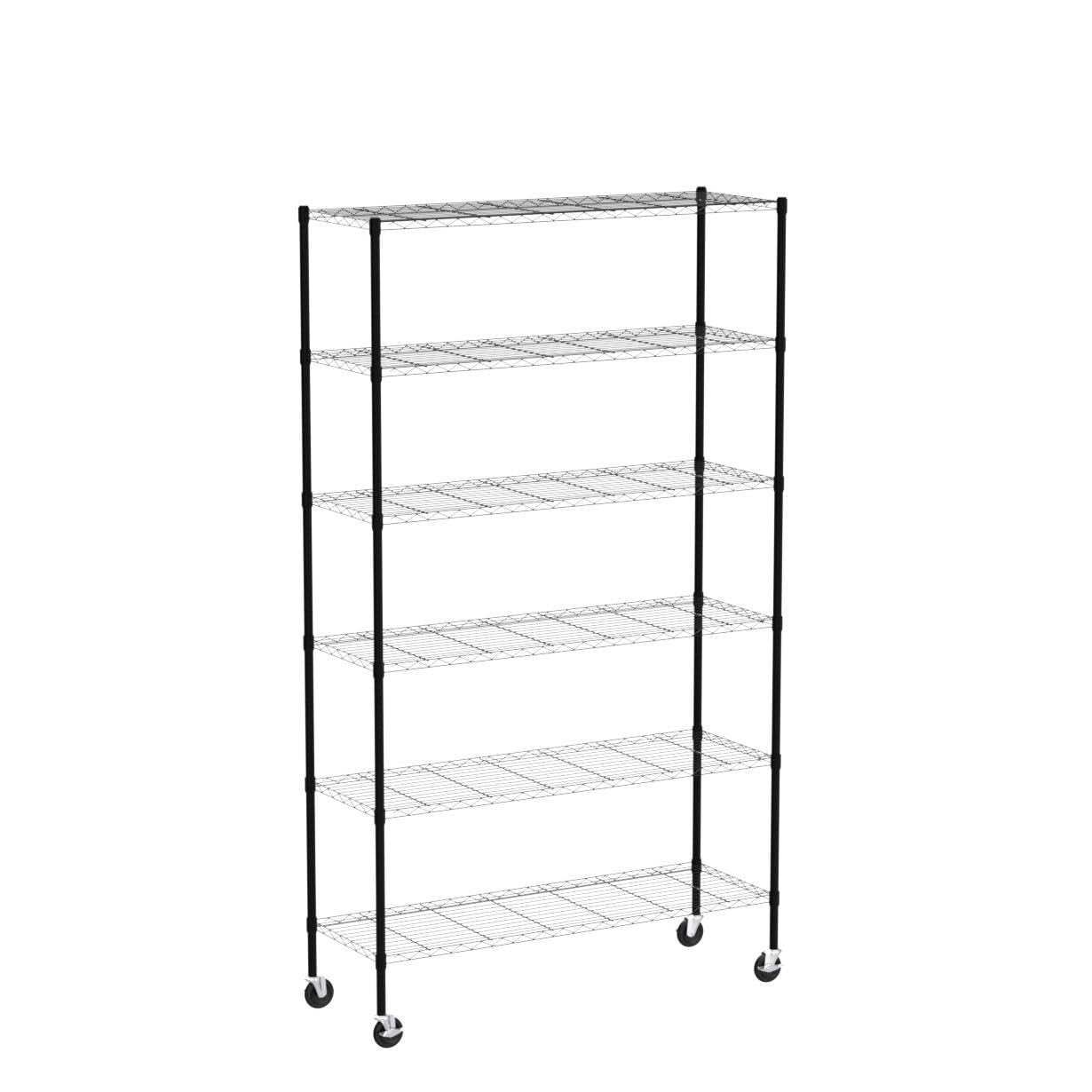 6 Tier Wire Shelving Unit Rack, NSF Heavy Duty Height Adjustable Storage Shelf Metal Shelving with Wheels/Feet Levelers for Garage Rack Kitchen Rack Office Rack Commercial Shelving - 18"x48"x82" Black