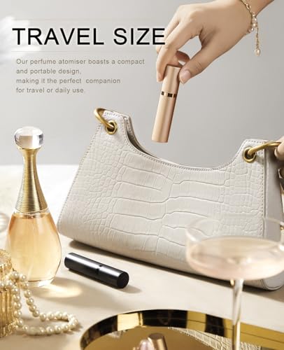 BRARIOS Refillable Portable Mini Perfume Atomizer for Travel, 5ml Luxury Empty Leakproof Pump Perfume Spray bottle Atomizer for Man and Woman (Y-Champaign Gold)