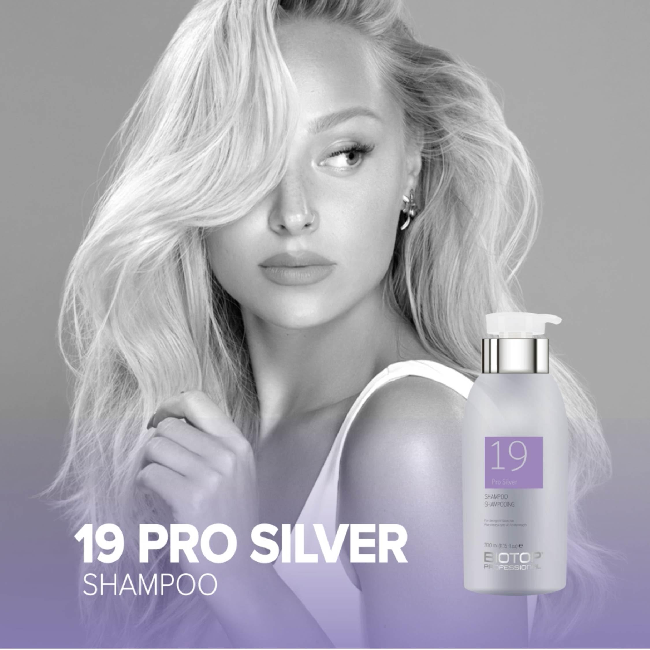 Biotop Professional 19 Pro Silver Shampoo - Purple Shampoo to Neutralize Yellow and Brassy Tones - Made with Sunflower Oil and Vitamin E - For Blonde or Bleached Hair - 16.9 oz