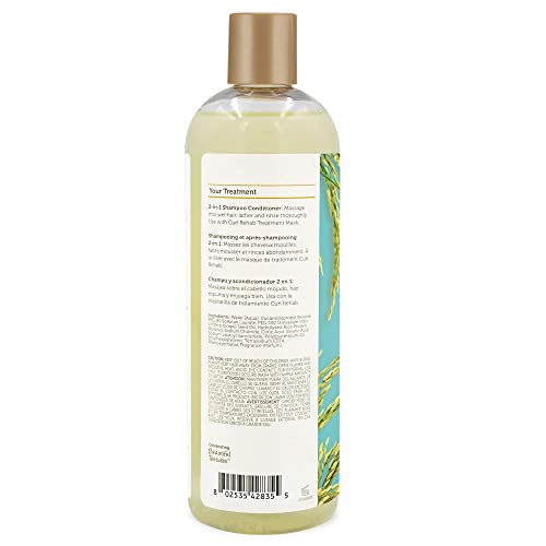 Curl Rehab Length Retention/Strength Treatment 2 in 1 Shampoo Conditioner (3 Pack), Enriched with Rice Water & Grapeseed, For Hair Growth, Protection & Frizz Control, 16 Oz