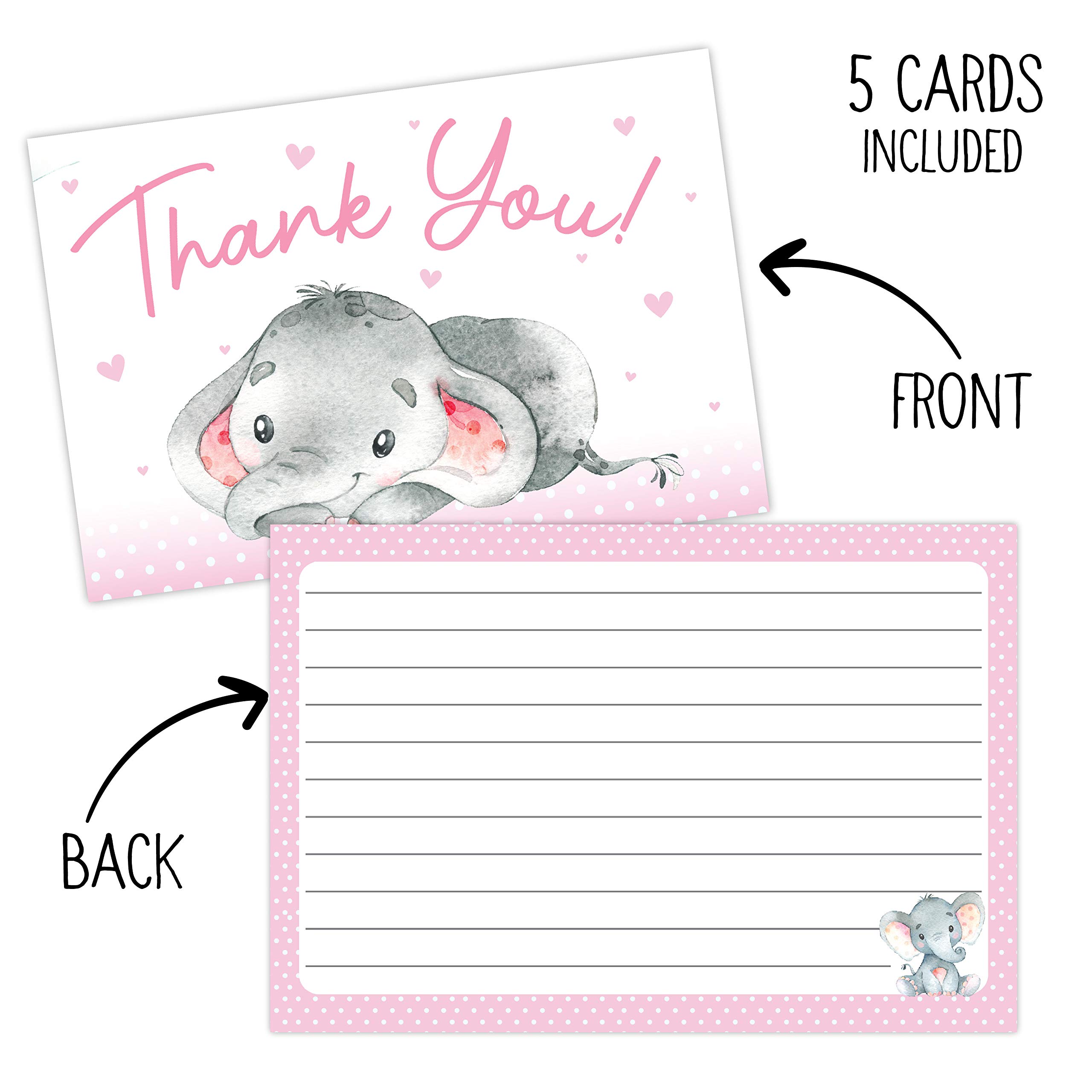 Your Main Event Prints Pink Elephant Baby Shower Thank You Cards, 50 Pieces