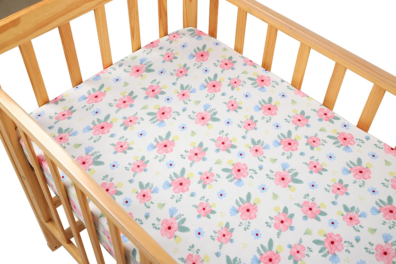 Crib Fitted Sheets 2 Pack Set for Baby Girl Soft Stretchy Jersey Knit Baby Sheet for Standard Crib and Toddler Mattress, Pink Floral