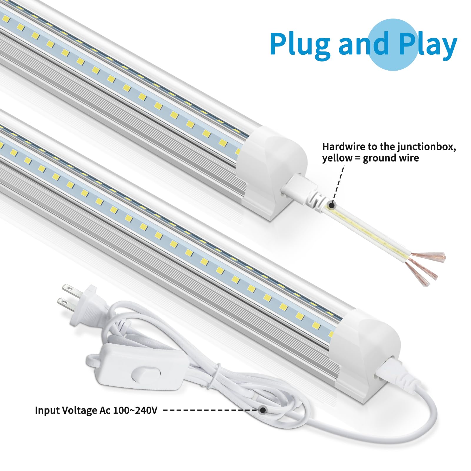 SHOPLED 4FT LED Shop Light, 40W 5500LM 5000K Daylight White, Linkable T8 LED Tube Lights 4FT, V-Shape, 4 Foot LED Shop Lights for Garage, 4 Pack