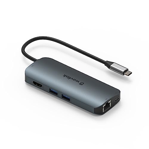 WAVLINK USB C Hub, 8-in-1 Type C Adapter Mini Docking Station with 4K 30Hz HDMI, 2K 60Hz VGA, Gigabit Ethernet, 2 USB 3.0, SD/TF Card Reader, 87W Power Delivery for MacBook Pro and More