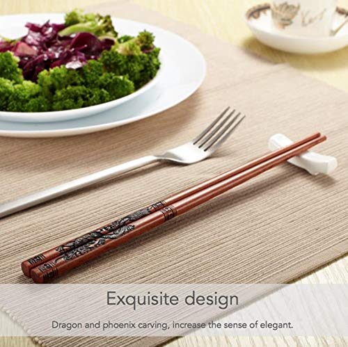 Chopstick Reusable Chinese Dragon and Phoenix Chopsticks with Holder and Carrying Bag Chinese Traditional Stylish Gift Set (2 Pairs)