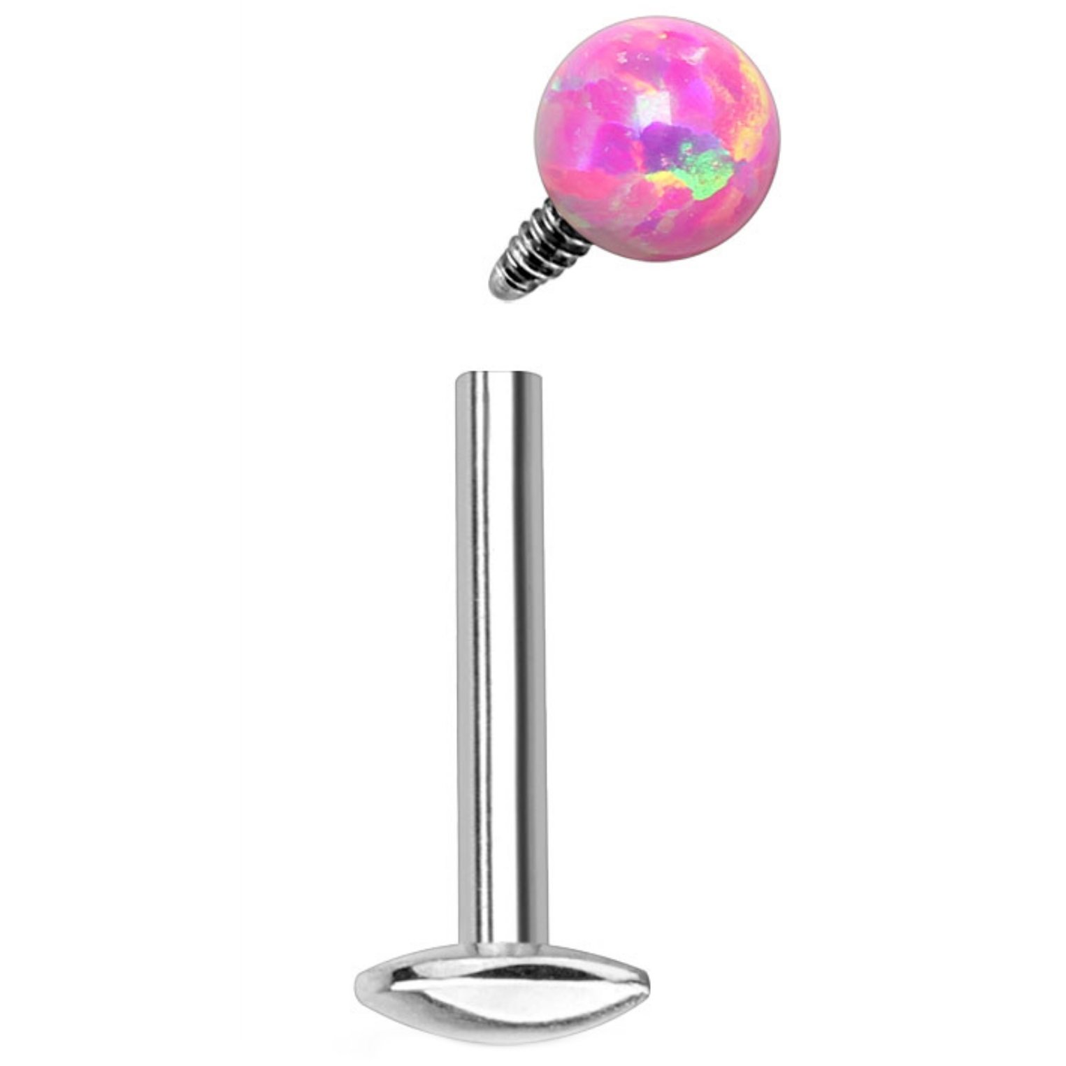 16 Gauge Pink Synthetic Opal Ball Steel Labret Monroe Piercing Stud Internally Threaded (16G 5/16")