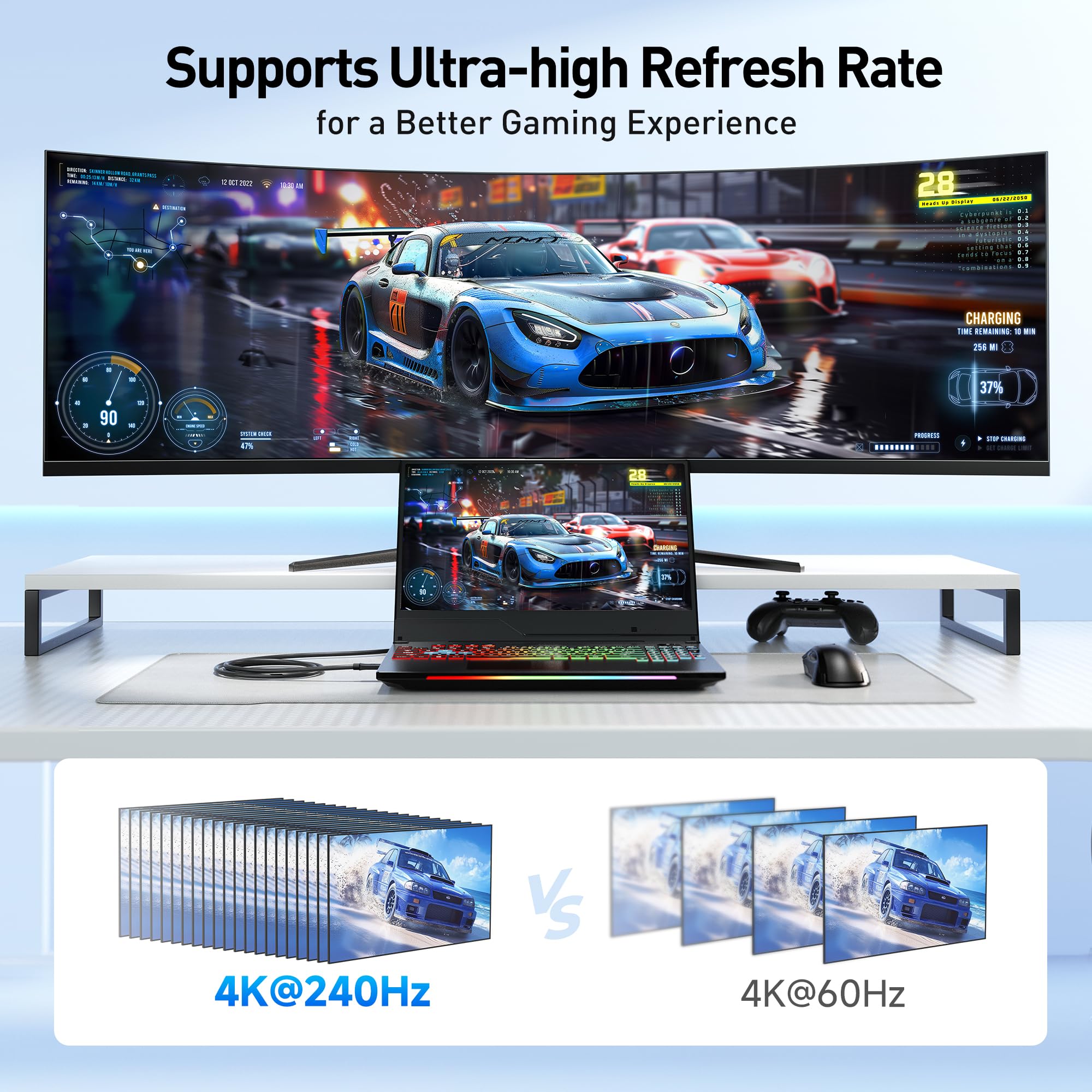 Cable Matters Braided USB C to DisplayPort 1.4 Cable 6ft, Support 4K@240Hz / 8K@60Hz (USB-C to DisplayPort, USB C to DP) in Gray - Thunderbolt 4 /USB 4 Compatible with MacBook, XPS
