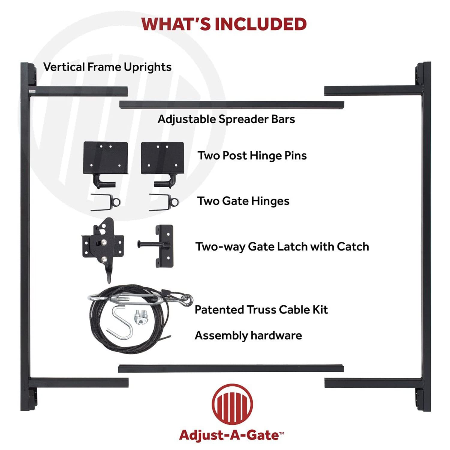 Adjust-A-Gate 2 Way Lockable Easy to Install Steel Frame Gate Latch with Installation Building Kit and Telescoping Bars (2 Pack)
