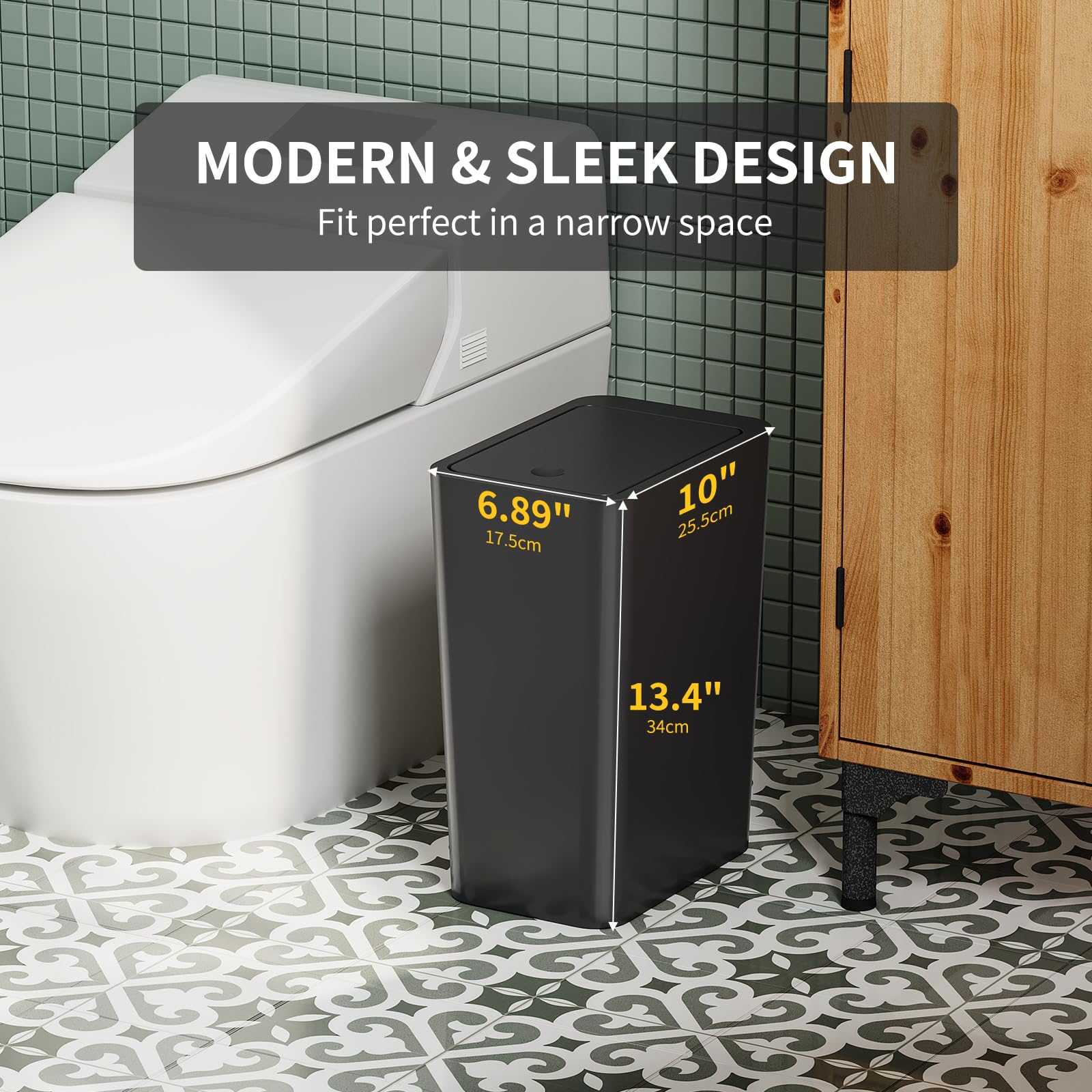 2 Pack Bathroom Trash Can with Lid, 4 Gallons/15L Slim Garbage Can with Pop-up Lid, Small Trash Bin, Plastic Dog Proof Trashcan, Waste Basket for Bathroom, Bedroom, Kitchen, Office, Dorm, Grey