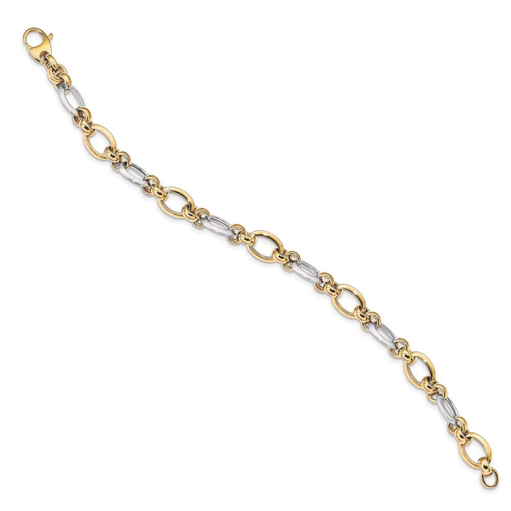 14K Two-tone Polsihed Fancy Link Bracelet 7.75in 8.2mm style SF2388-7.75