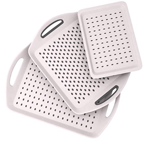 Bravi Kitchen 3PC Anti-Slip Food Serving Tray with Handles 17.9" + 15.7" + 13" Dinner Trays for Lap + Small Drink Tray | Breakfast Tray | Bed Tray | Food Tray | Lap Trays for Eating | Serving Trays