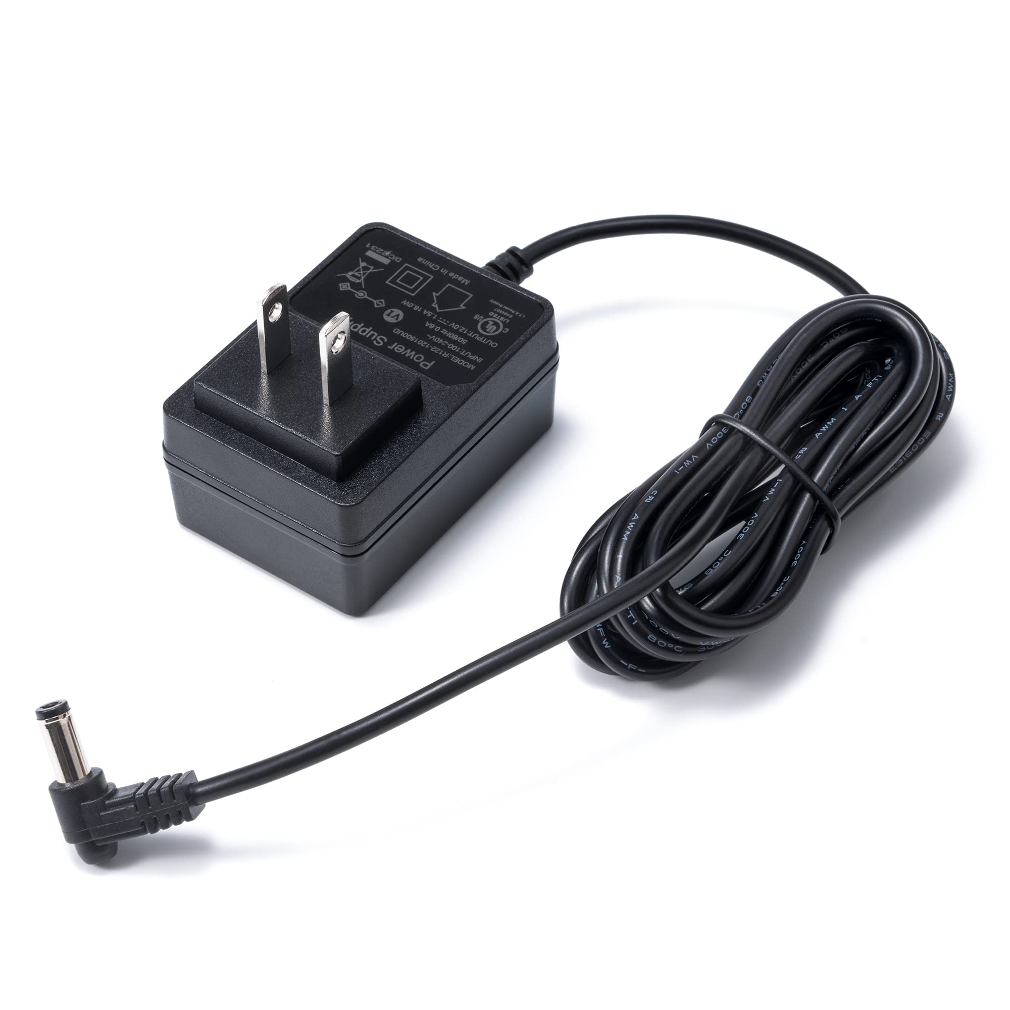 6.5ft 12V 2A Power Supply, 2M Cable 90 Degree 12V 2A Wall Charger Adapter, 100-240V Input AC DC Adapter for Led Light, Strip Light, Monotor, CCTV Camera, GPS, Webcam, Router, 5.5x2.1mm