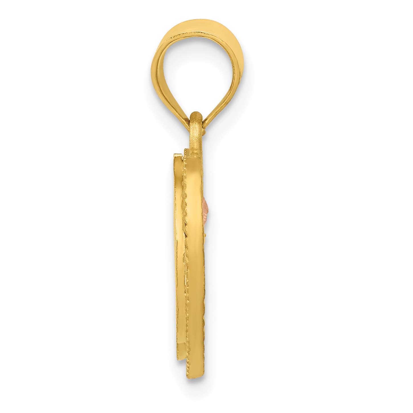 14k Two-Tone Yellow Gold Letter D Initial With Rose Gold Flower Inside Open Heart Pendant 22x16mm
