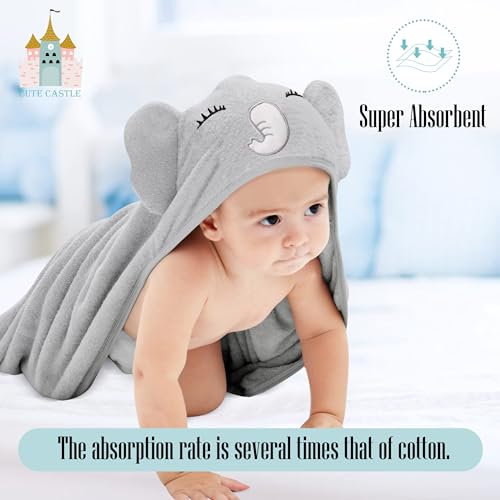 Cute Castle 2 Pack Hooded Baby Towel Rayon Made from Bamboo and 8 Washcloths - Lovely Elephant, Happy Bird