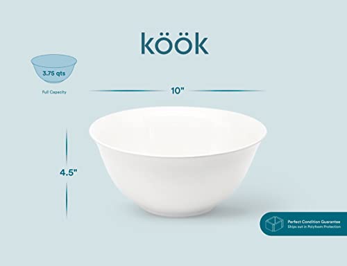 Kook Ceramic Salad Serving Bowls, Chip Resistant Ceramic, Microwave and Dishwasher Safe, White Glossy Porcelain, Bristol Collection (Serving Bowl)