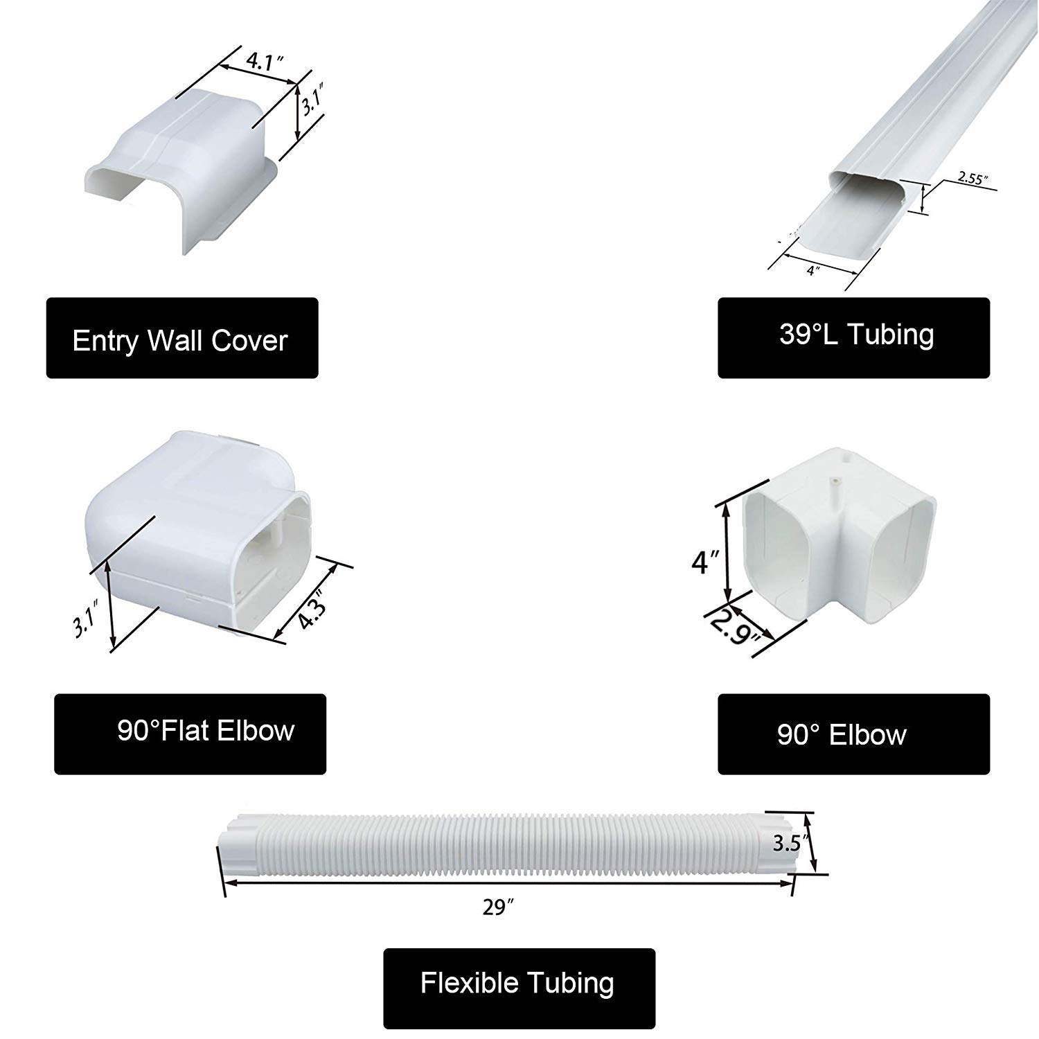 AC Parts 4'' 17 Ft Mini Split Line Set Cover, PVC Decorative Pipe Line Cover Kit for Ductless Mini Split Air Conditioner Accessories, Central AC and Heat Pump