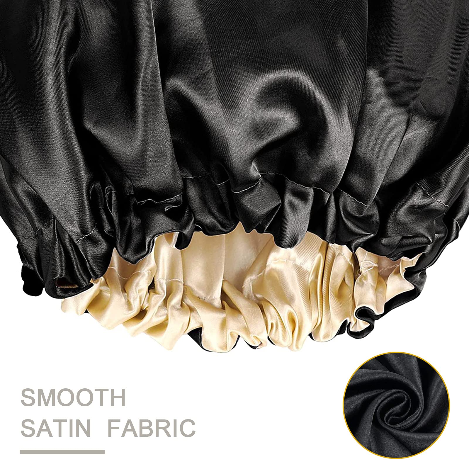 2-Pack Satin Bonnet Silk Bonnet Hair Bonnet for Sleeping Satin Bonnet for Hair Bonnets for Women Silk Bonnet(Black & Leopard)