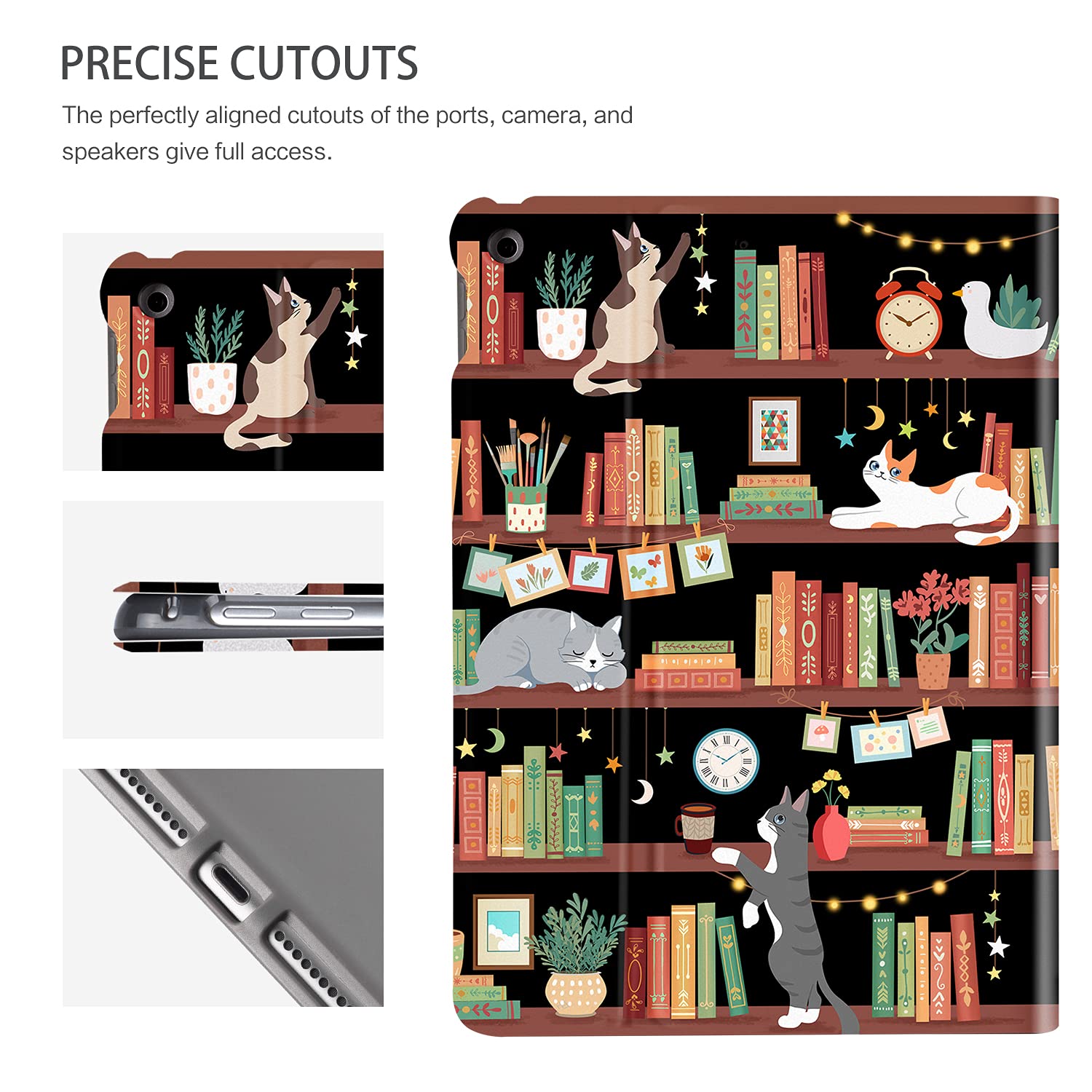 Cutebricase iPad 10.2 Case for iPad 9th Generation 2021, iPad 8th Generation Case 2020, iPad 7th Generation Case 2019,iPad Case 9th Gen Multi-Angle View Adjustable Stand Auto Wake/Sleep, Bookshelf Cat