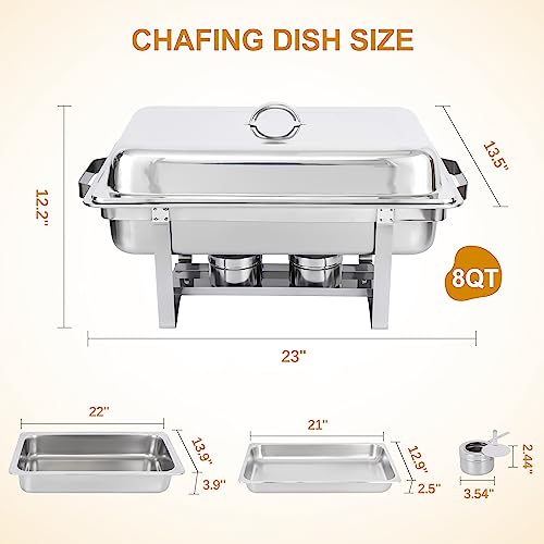 4 Pack Chafing Dish Buffet Set 8 Qt Stainless Steel Complete Chafer Set Catering Warmer Set with Water Pan, Fuel Holder for Parties, Dinners, Catering, Buffet and Weddings