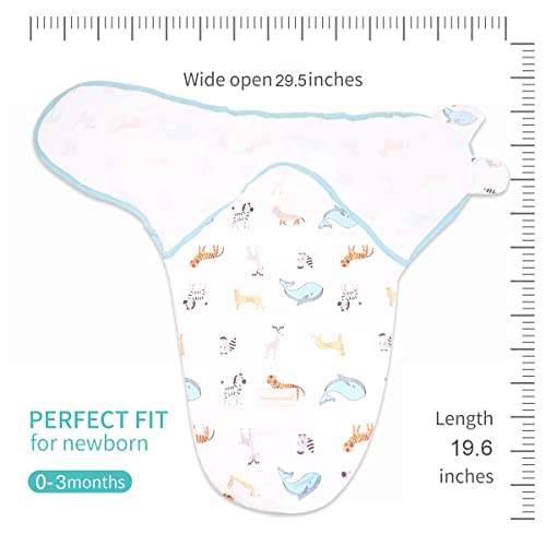Hooyax Swaddle Blanket for Baby Boys and Girls, Cotton Swaddle Wrap Adjustable Sleep Sack for Newborn Baby, 3 Pack, Whale Stripe Animal Small(0-3 Month)