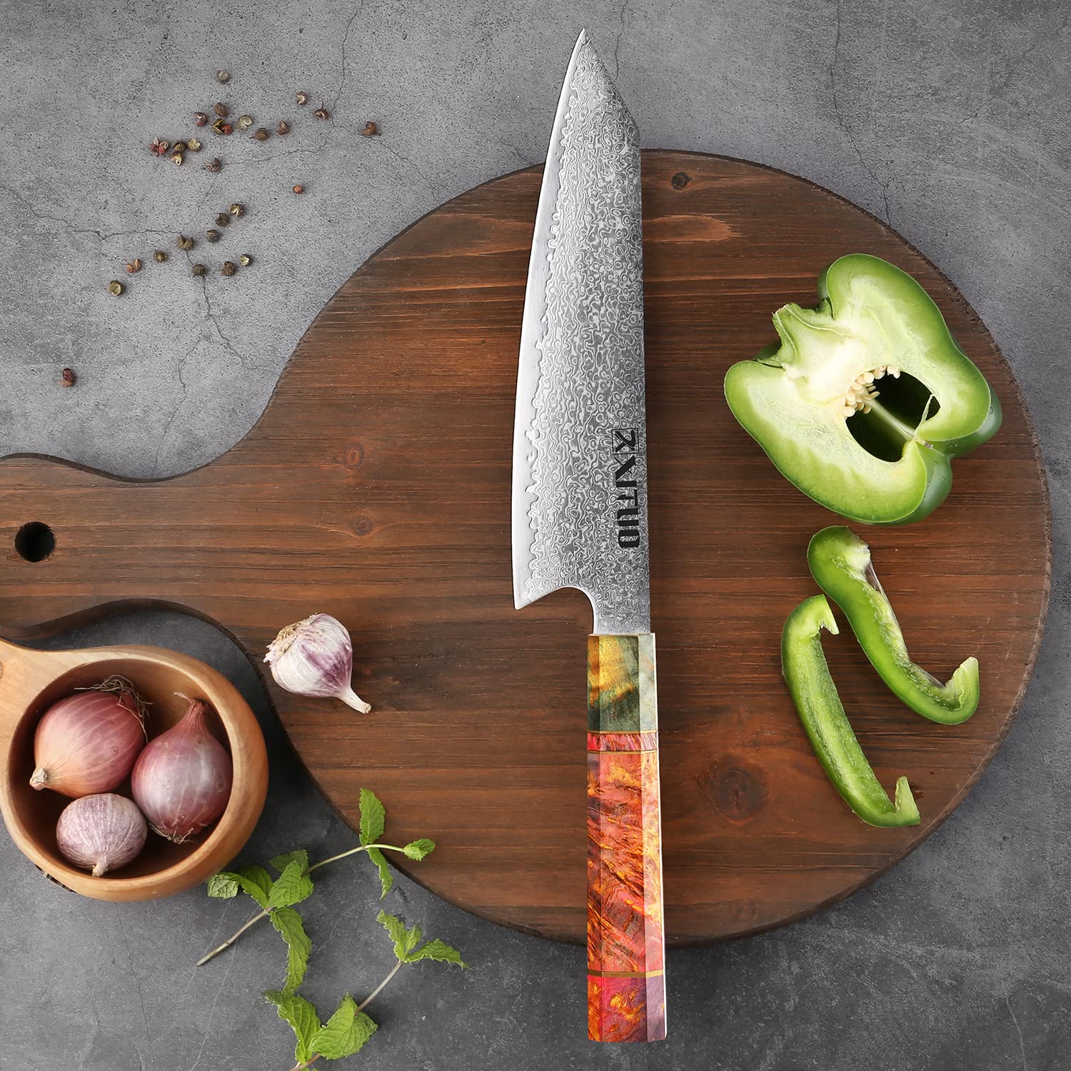 XT XITUO Kiritsuke Chef Knife,8 inch kitchen Knives Japanese VG10 Steel Damascus Kitchen Meat Sushi Cutting Cleaver Knife w/octagon Wood handle Gift Box (8-Inch Kiritsuke Knife)…