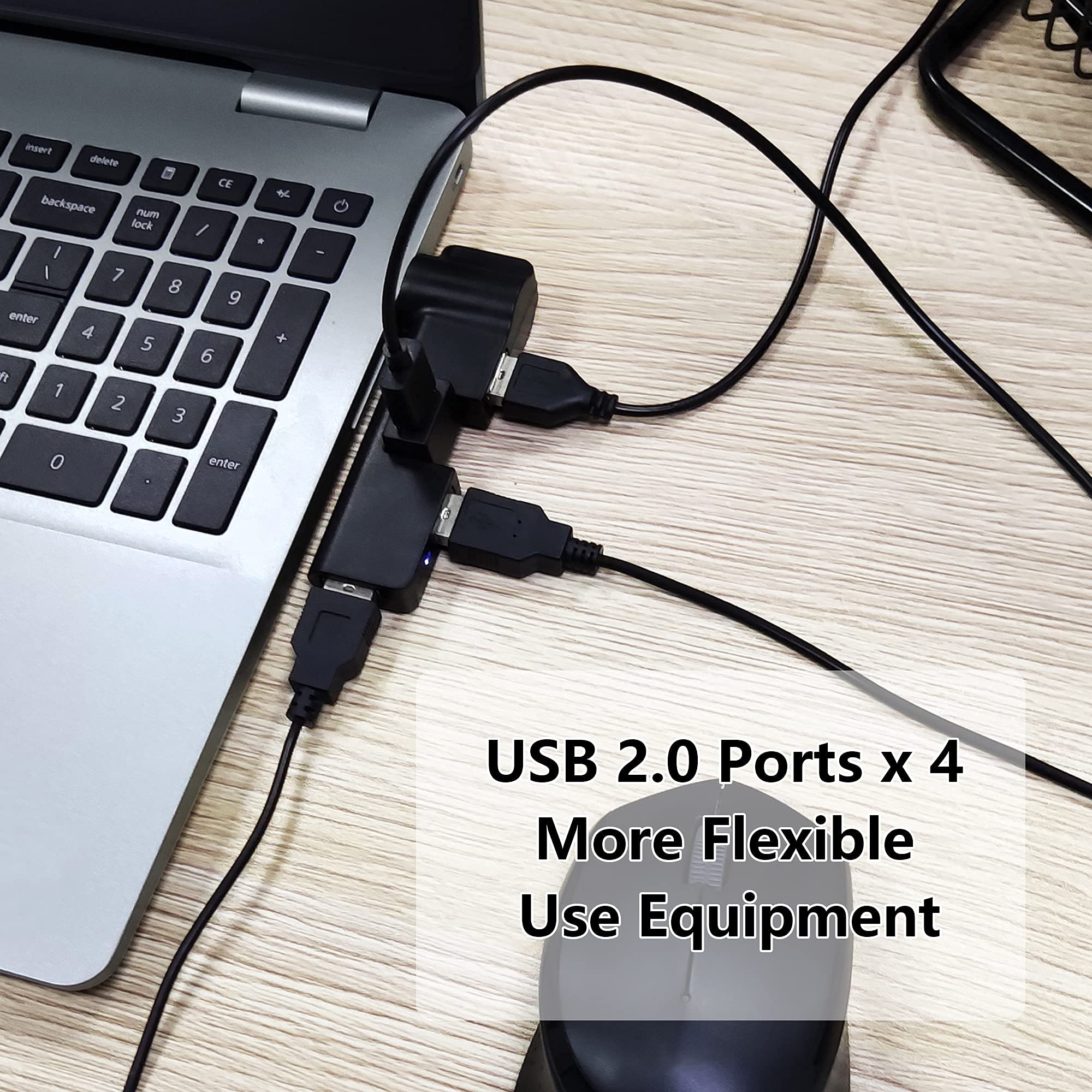 RIIEYOCA 4 Port USB 2.0 Hub, 90°/180° Degree rotatable USB Expansion allocator, for PC, Laptop, Keyboard, Mouse, Hard Drives and Other USB 2.0 Adapter(Black)