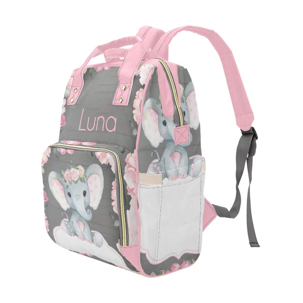 CUXWEOT Personalized Pink Rustic Elephant Diaper Bag Backpack Name Custom Mommy Baby Bags Travel Daypack for Mom Gifts