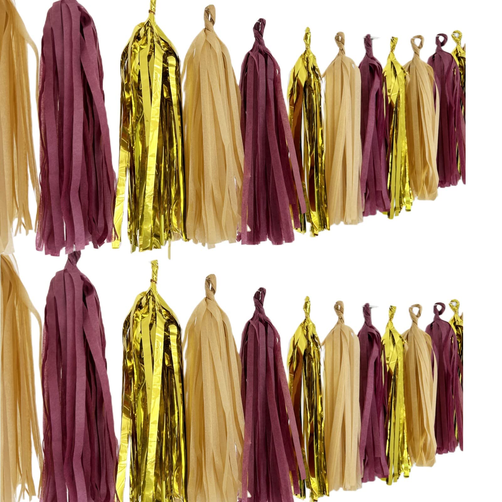 15PCS DIY Tissue Tassel Garland Kit Kraft Burgundy Gold Party Streamers Bunting Banner Backdrop for Wedding Party Bridal Shower Centerpieces Table Decorations