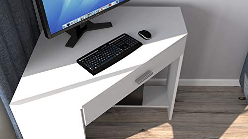 Roomsmart Ideal Gloss White Compact Modern Corner Computer Writing Desk for Home Office