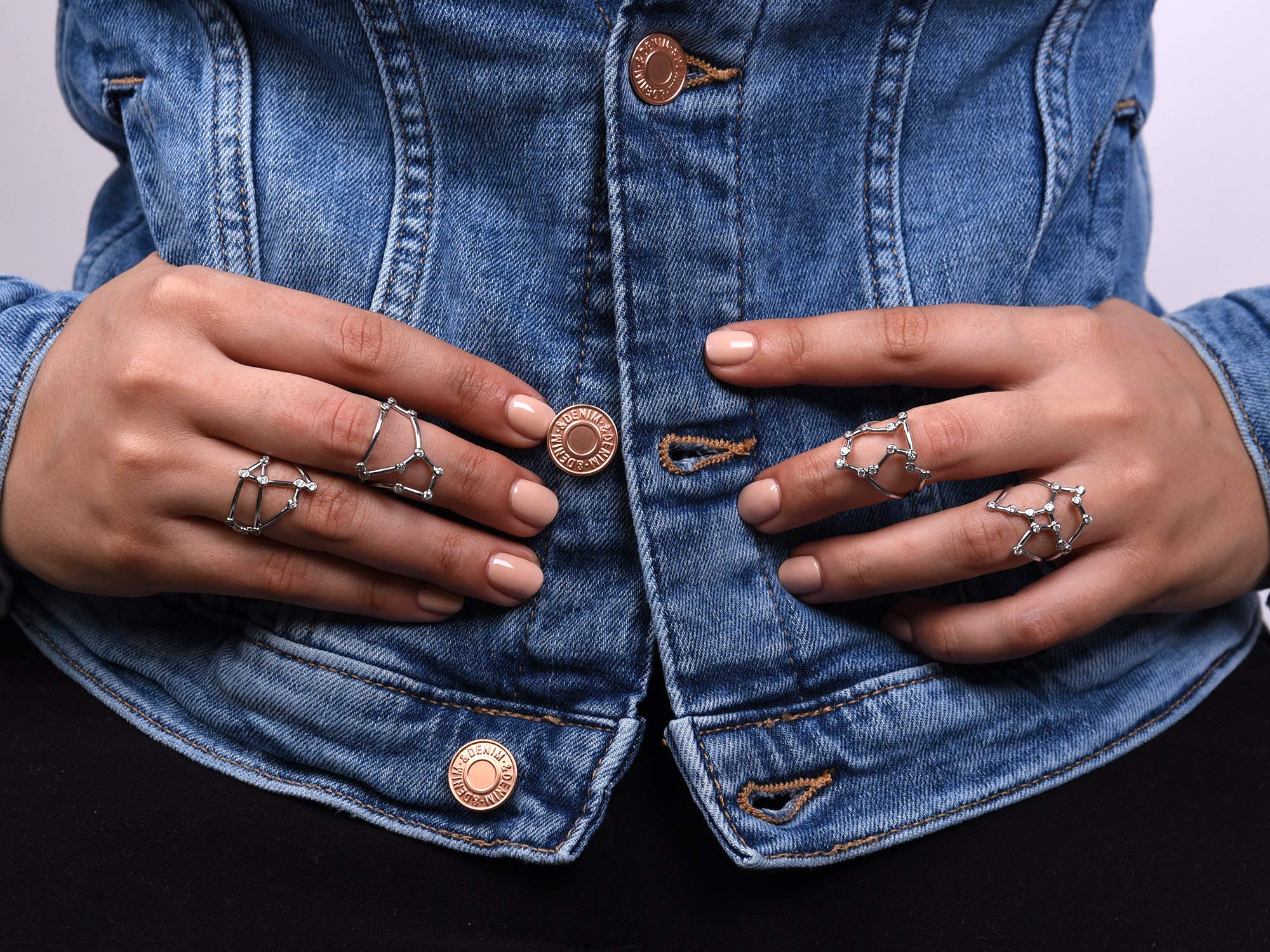 18K Gold Plated Sterling Silver Bezel Set Constellation Zodiac Rings - Gemini (May 21 - Jun 20)