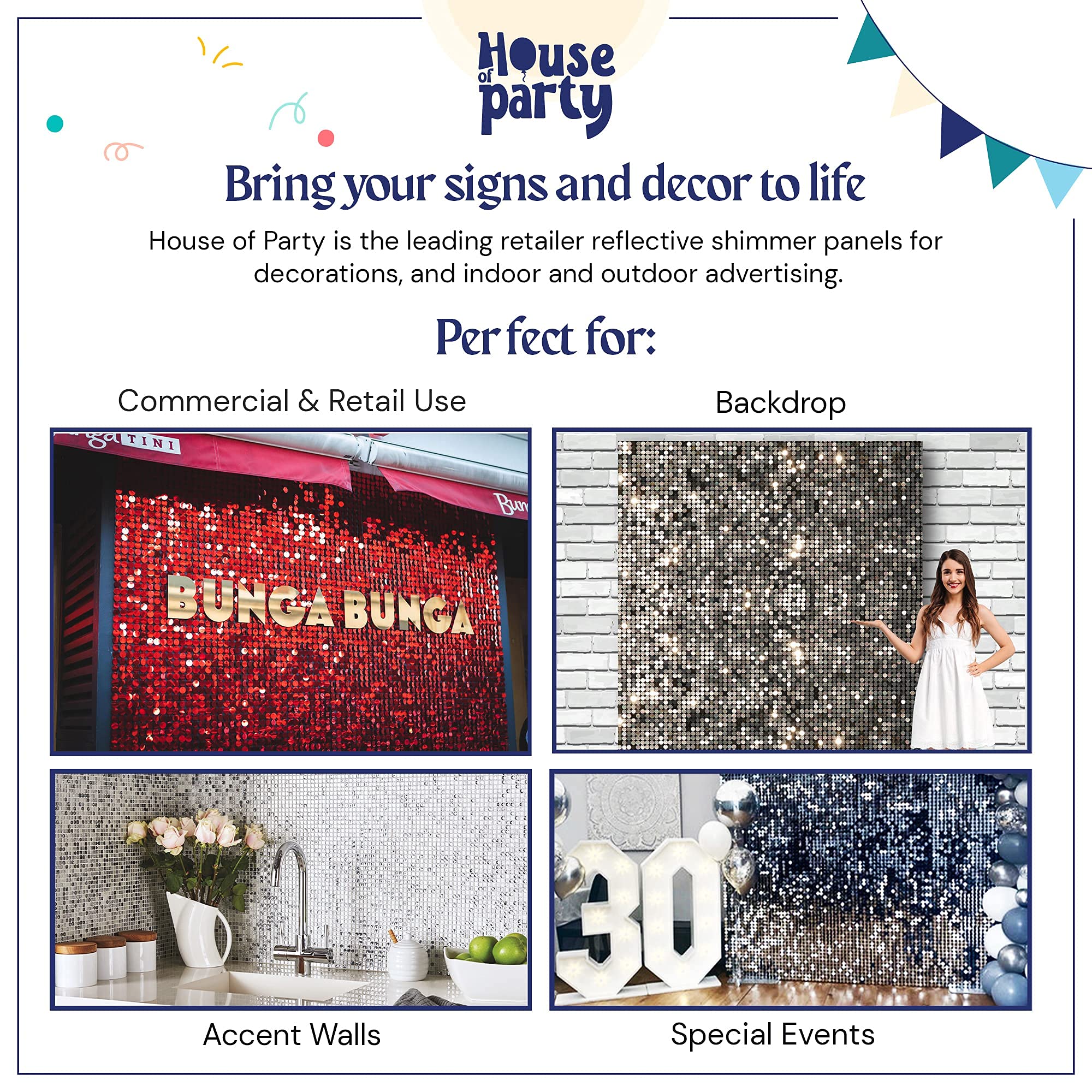 HOUSE OF PARTY Pink Shimmer Wall Backdrop Panels - 24 Pcs | Valentine's Day Square Sequin Backdrop, Shimmer Backdrop for Birthday, Wedding, Baby Shower, Bachelorette Party & Valentines Day Decorations