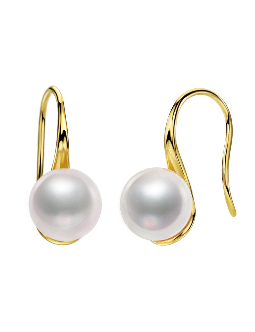 18K Gold Plated Akoya Pearl Earrings Dangle Drop 8.5-9mm Pearl 925 Sterling Silver Fine Jewelry for Women