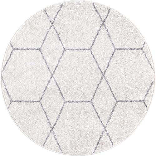 Unique Loom Trellis Frieze Collection Area Rug - Geometric (3' Round, Ivory/ Gray)