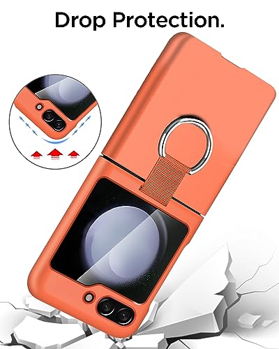 AICase for Samsung Galaxy Z Flip 5 Case with Ring, Protective Slim Thin Fit Women Girl Cute Phone Case for Samsung Galaxy Z Flip 5 5g, Orange