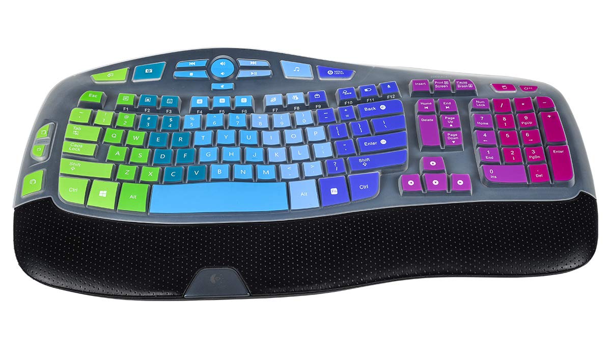 Colorful Keyboard Cover Compatible with Logitech K350 MK550 MK570 Wireless Wave Keyboard, Logitech K350 MK550 MK570 Full Keyboard Protector Skin -Rainbow