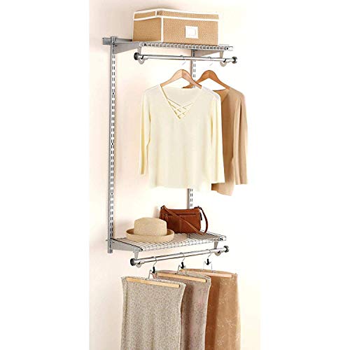 Rubbermaid Configurations Deluxe Custom Closet Kit, 3- to 6-Foot, Titanium, FG3H8800TITNM & Configurations Add-On Shelving and Hanging Clothes Kit, Titanium, 48", FG3H9200TITNM