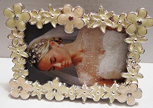 2X3 Off White Silver Cream Jeweled Flower Enamel Picture Photo Frame