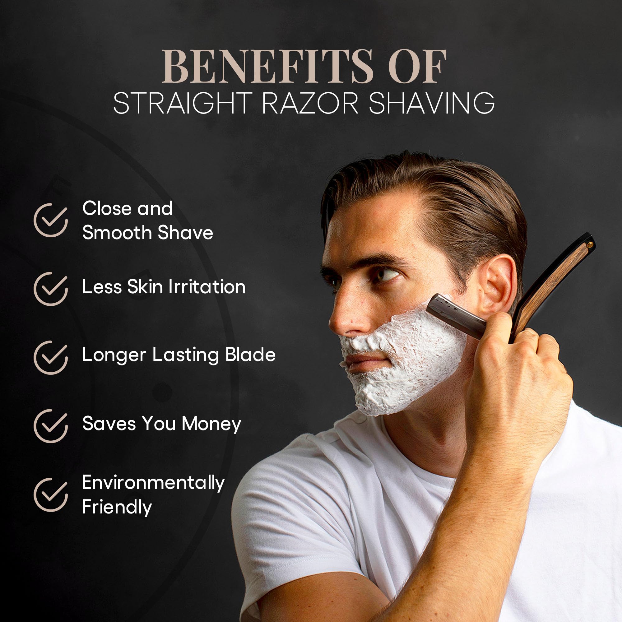 Damascus Straight Razor Kit - Shave Ready Straight Razor, Damascus Steel Straight Edge Razor, Walnut + Steel Straight Razor For Men, Brush, Strop, Soap, Complete Straight Razor Shaving Kit, Great Gift