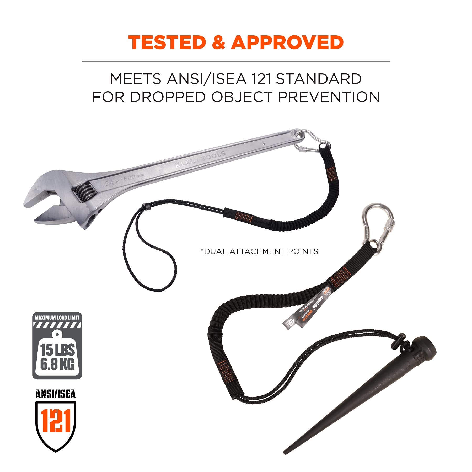 Ergodyne Squids 3105 Tool Lanyard with Aluminum Screw Lock Carabiner, Tool Weight Capacity 15lbs , Black