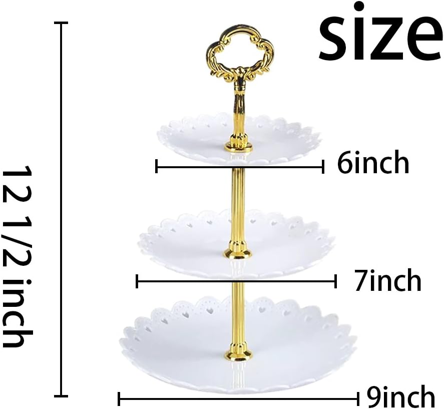 Artliving 3-Tier Plastic Cake Stand-Dessert Stand-Cupcake Stand-Tea Party Serving Platter White Gold