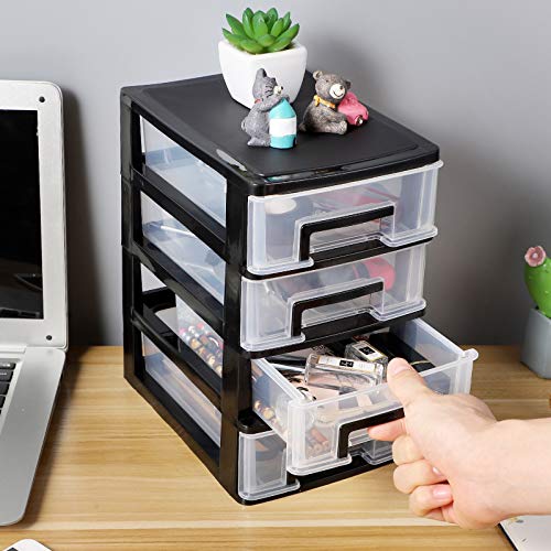 BESPORTBLE Plastic Storage Drawers - 4 Drawer Storage Organizer Closet Portable Multifunction Storage Rack Organizer (Black and Transparent)