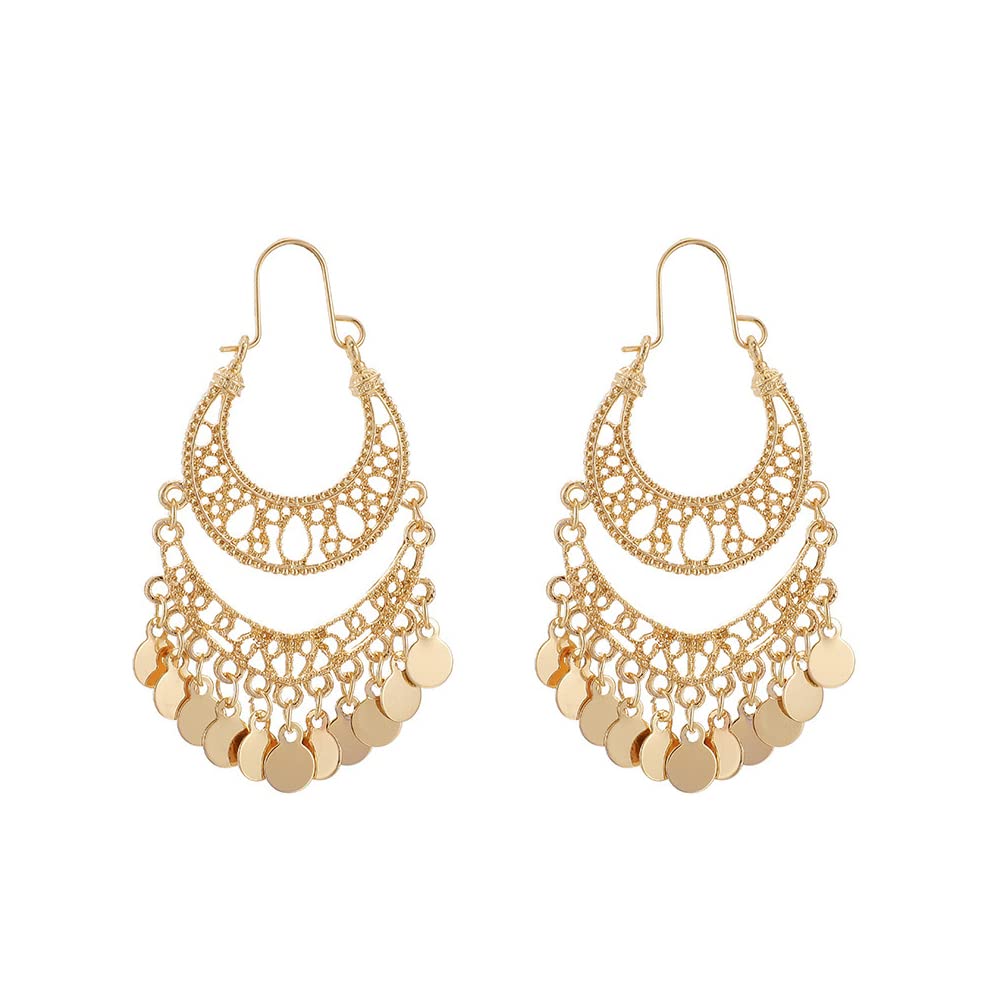 18K Gold Plated Filigree Cut-out Dangling Chandelier Earrings For Women (Gold)