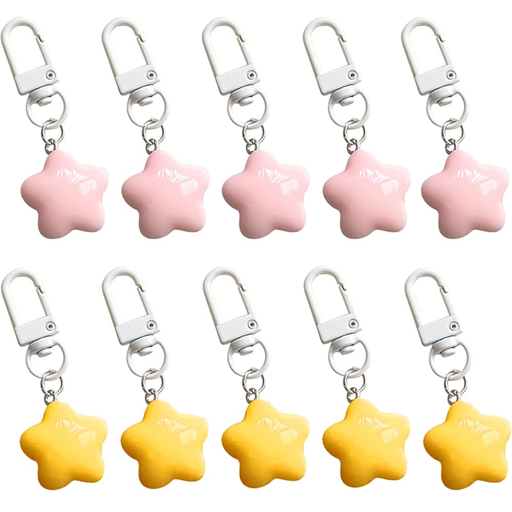 10pcs Chubby Star Key Chains for Car Keys Star Keychain Accessories Cute Keychains for Women Bag Charm Backpack Charms Key Ring Car Key Chain Small Key Rings Snap Keyrings Kawaii Keyring Kids Gifts