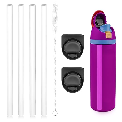 2pcs Replacement Stopper Compatible with Owala FreeSip 24oz 32oz, with 4pcs Straws & 1pcs Straw Cleaning Brush, Water Bottle Top Lid Replacement Parts Bottle Cap Seal Gasket Spill Proof Accessories
